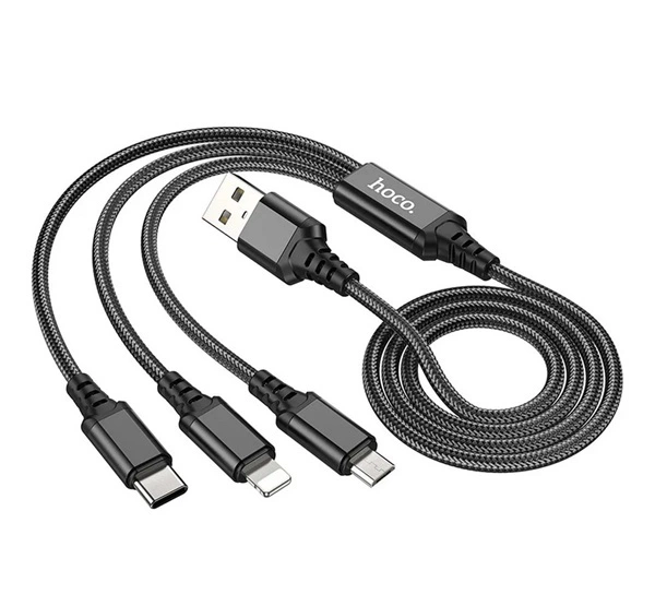 HOCO X76 töltőkábel 3in1 USB - Type-C/lightning/microUSB, 100cm, FEKETE ...
