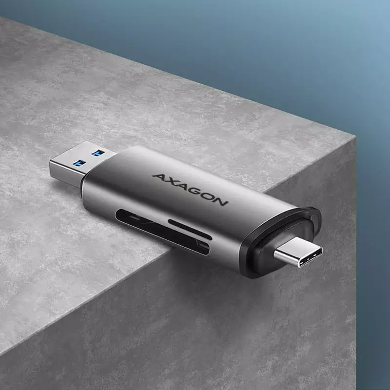 Kártyaolvasó Axagon USB 3.2 Gen1 Type-C + Type-A SD+micro SD Ezüst CRE ...