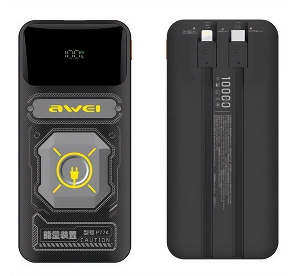 AWEI P77K vésztöltő USB+Type-C aljzat 10000mAh, PD gyorstöltő + fix ...